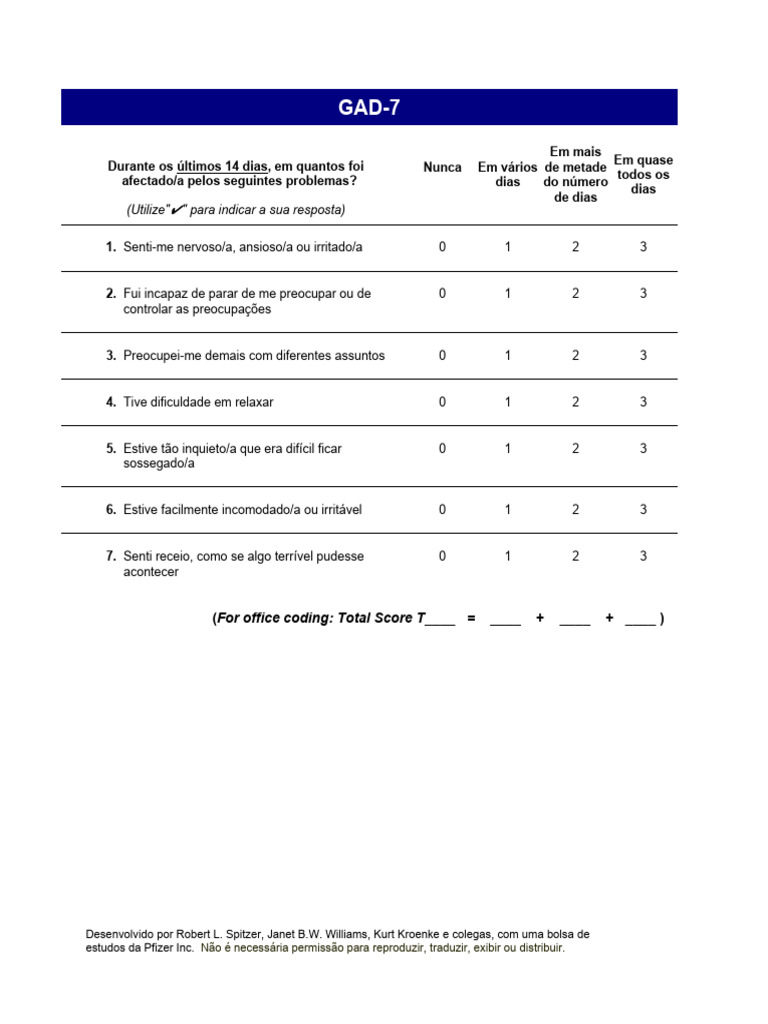 Avaliação de Ansiedade GAD-7: Questionário de Autoavaliação | PDF