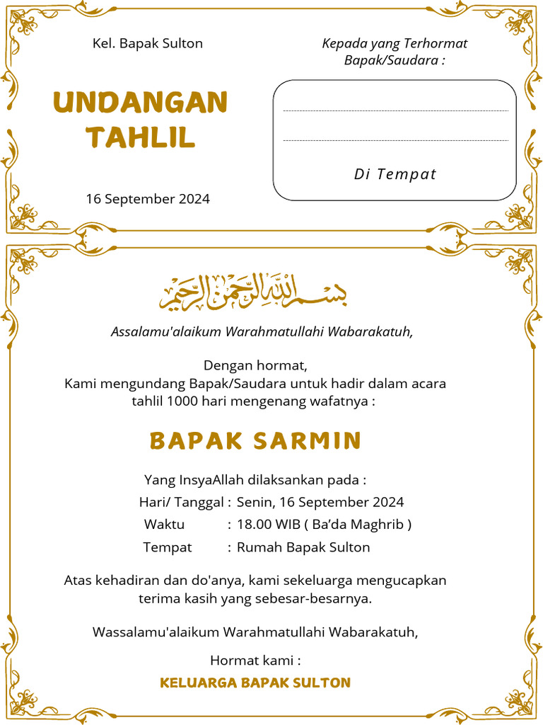 Undangan Tahlil 1000 Hari | PDF