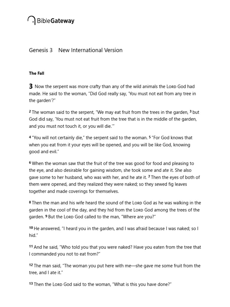Genesis 3 NIV - The Fall - Now The Serpent Was More | PDF | Adam ...
