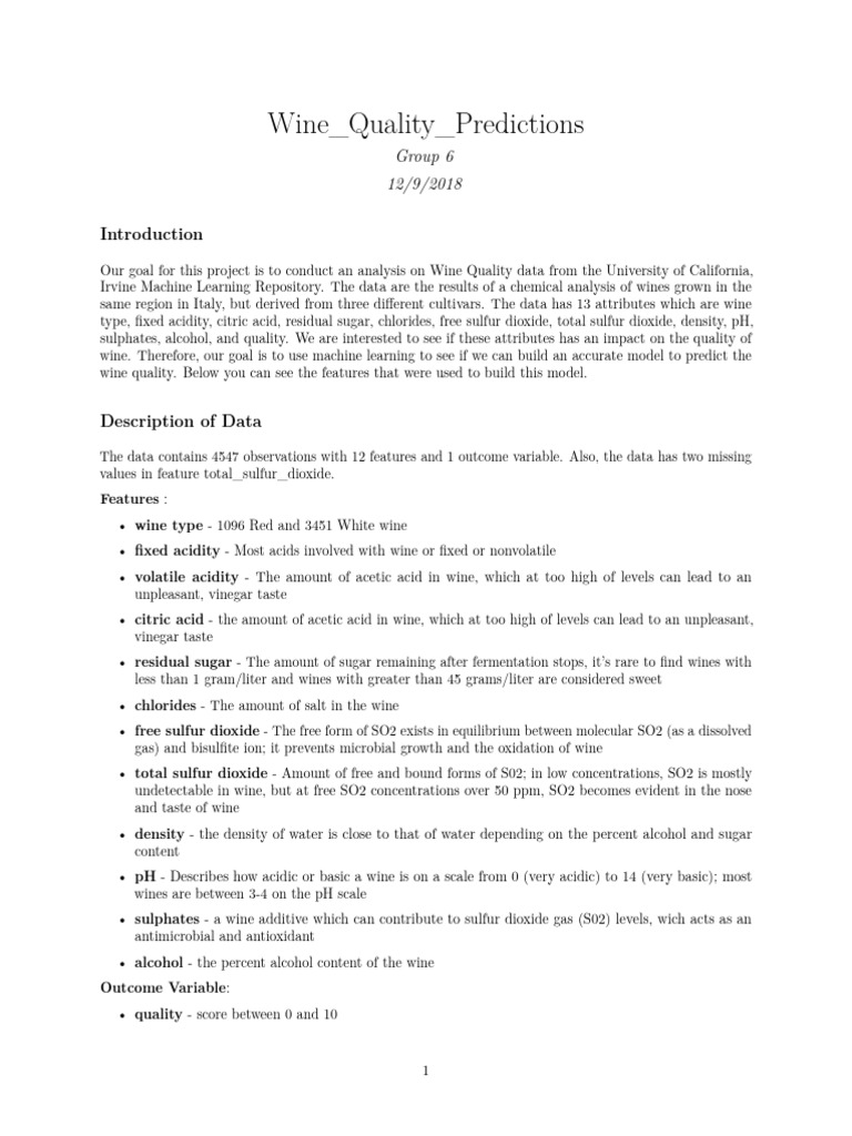 Wine Quality Predictions | PDF | Sulfur Dioxide | Regression Analysis