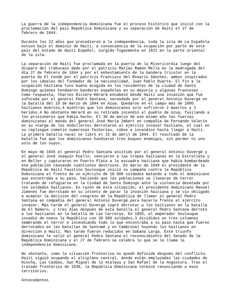 Independencia Dominicana: Historia y Conflictos | PDF | República ...