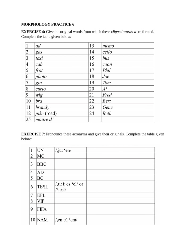 Morphology Practice 6 | PDF