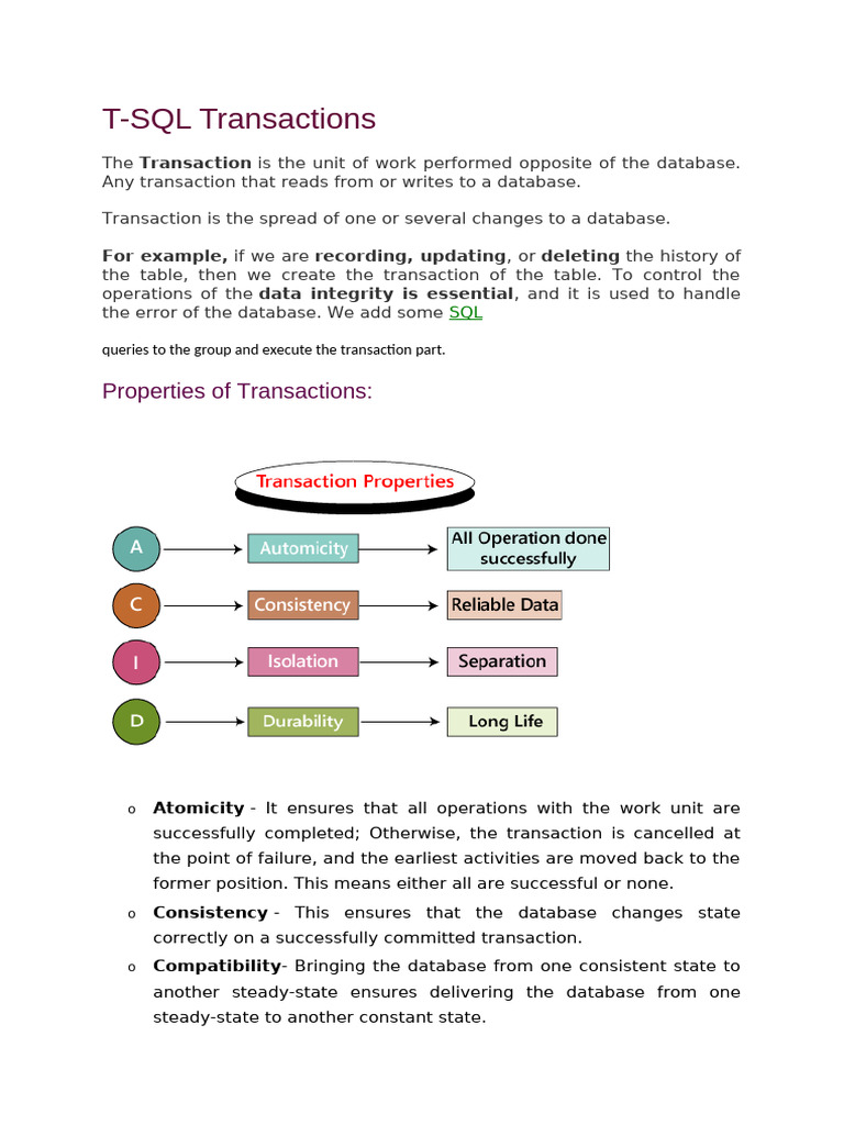 T-SQL Transactions for Developers | PDF | Database Transaction | Data