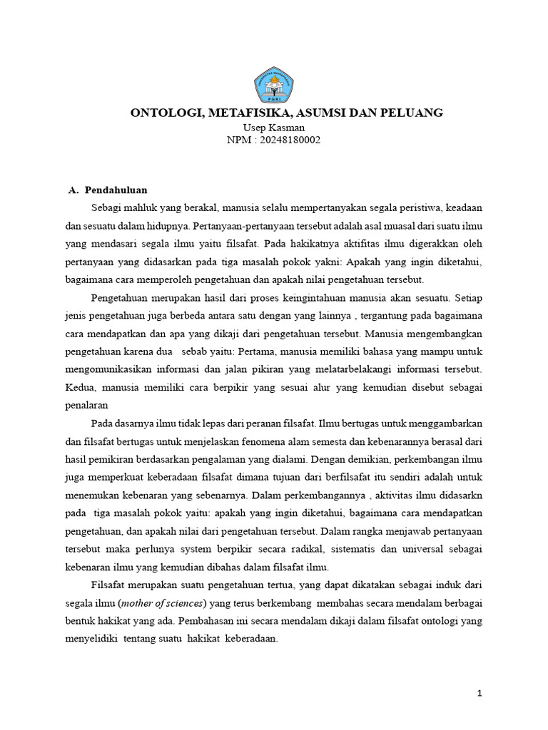 Ontologi Metafisik Asumsi Dan Peluang | PDF