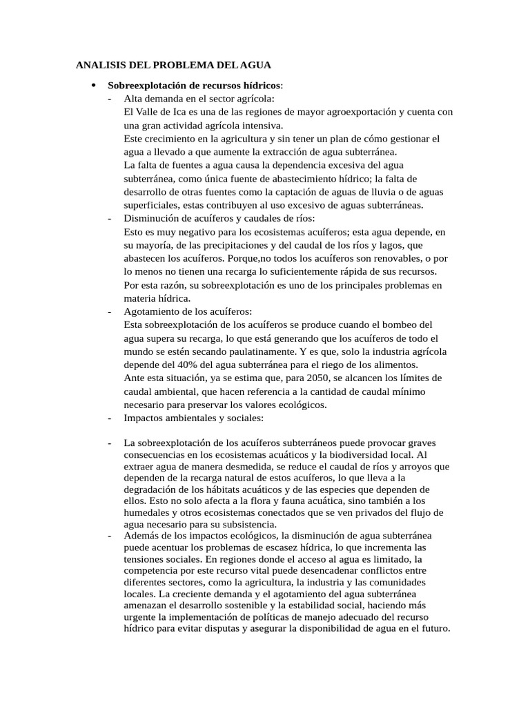 Analisis Del Problema Del Agua | PDF | Agua subterránea | Agua