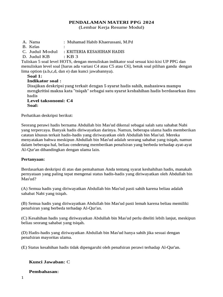 LK Resume Pendalaman Materi 2024 KB 3 | PDF