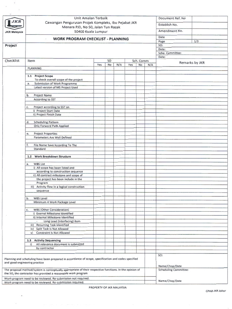 JKR FORM - CPM Submission Checklist (Planning) | PDF | Project ...