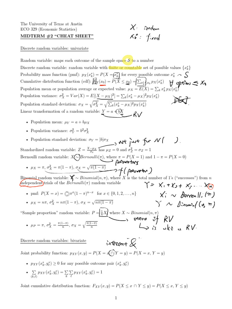 Midterm2 Cheatsheet Annotated | PDF | Probability Distribution | Random Variable