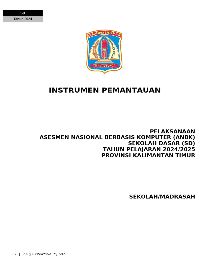 Instrumen Pemantauan Anbk 2024 | PDF