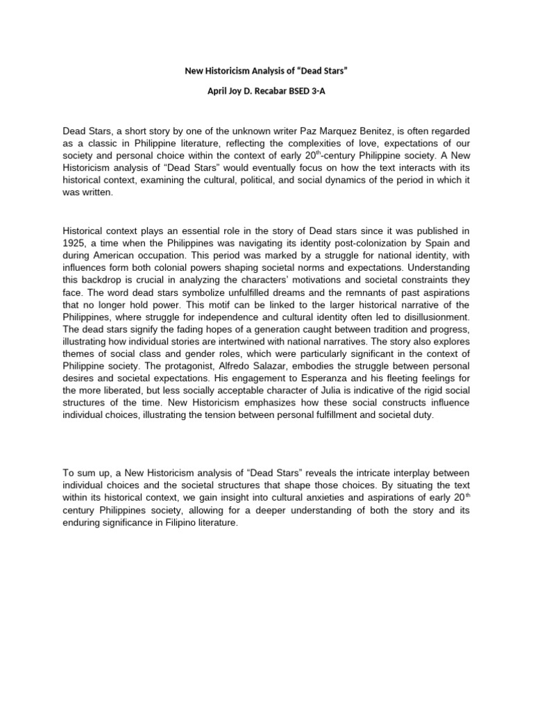 New Historicism in "Dead Stars" Analysis | PDF | Identity (Social ...