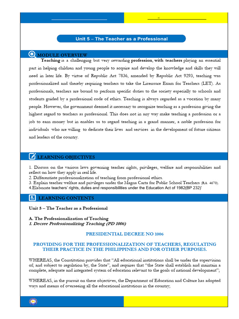 Prof. Ed. 101 SG5 | PDF | Teachers | Academic Degree