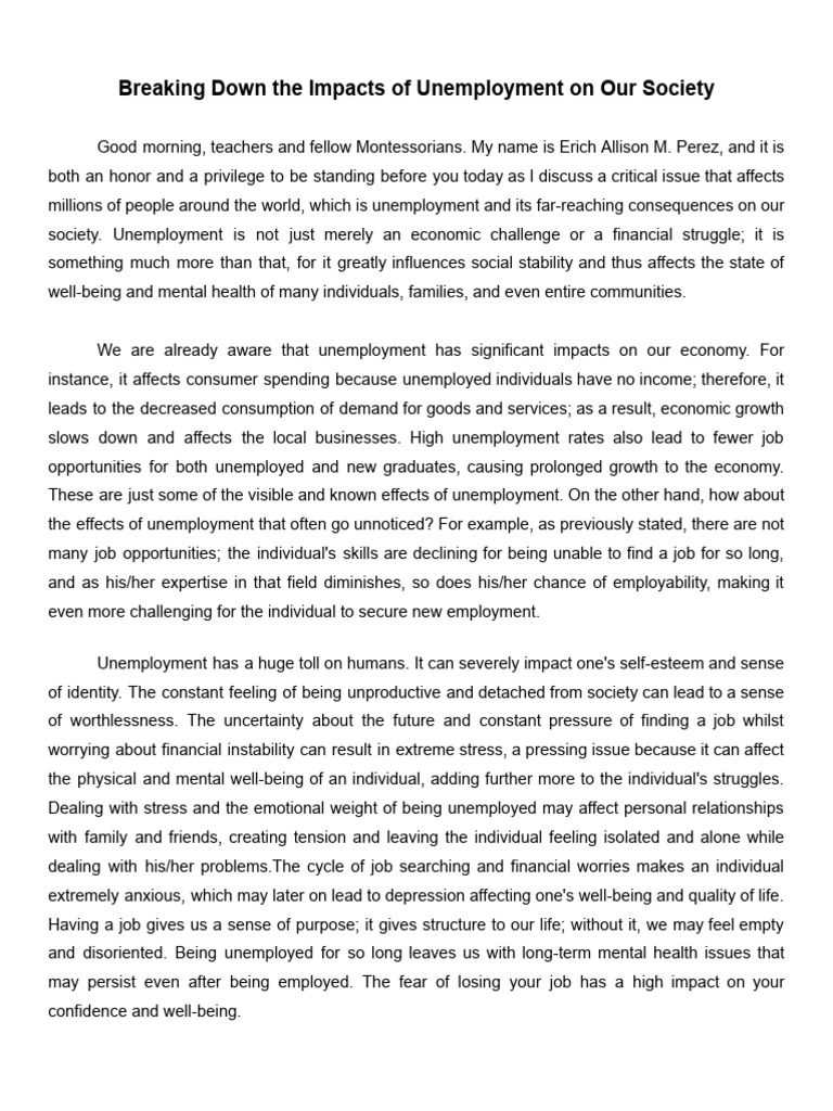 Breaking Down The Impacts of Unemployment On Our Society | PDF ...