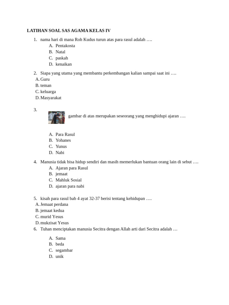 Latihan Soal Sas Agama Kelas Iv | PDF