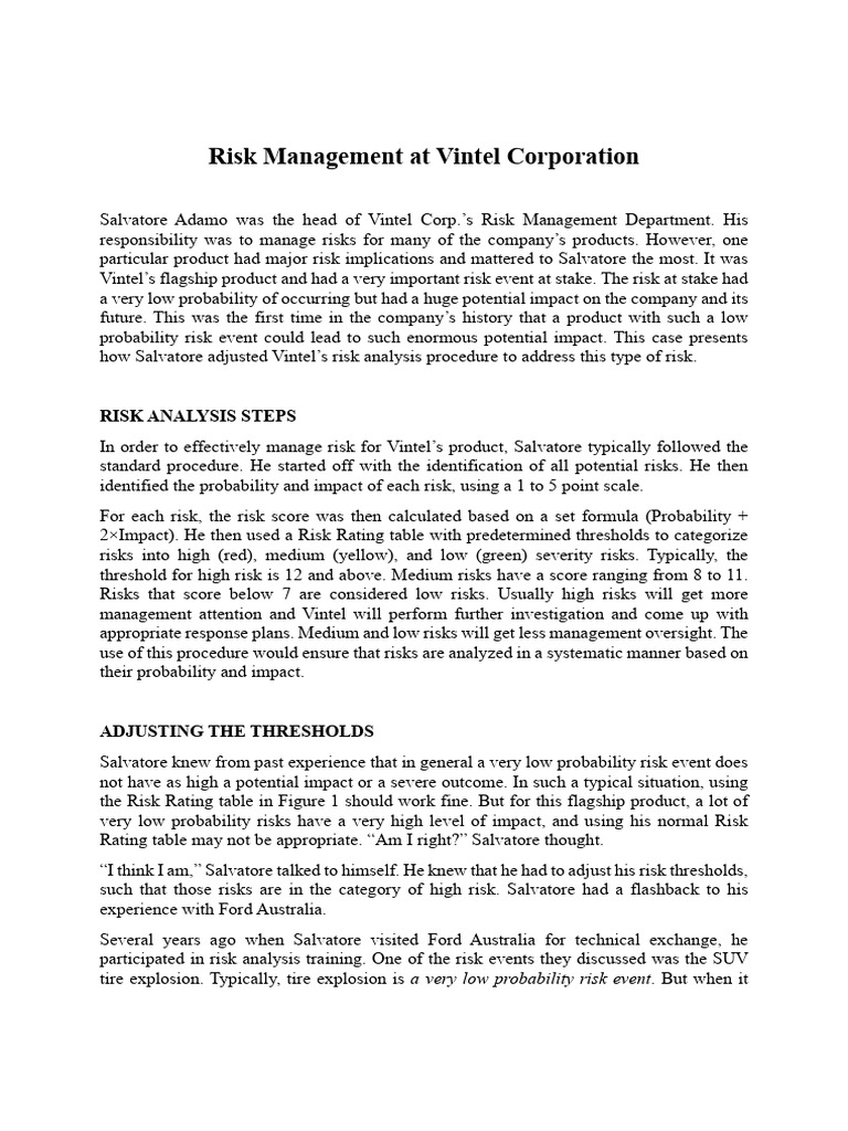 Case - Risk Management at Vintel Corporation | PDF | Risk | Risk Management