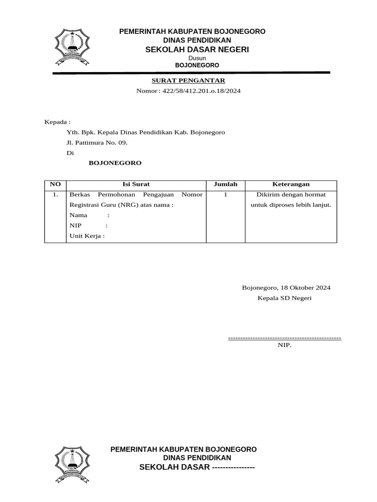 SURAT PENGANTAR PENGAJUAN NRG - Salin | PDF