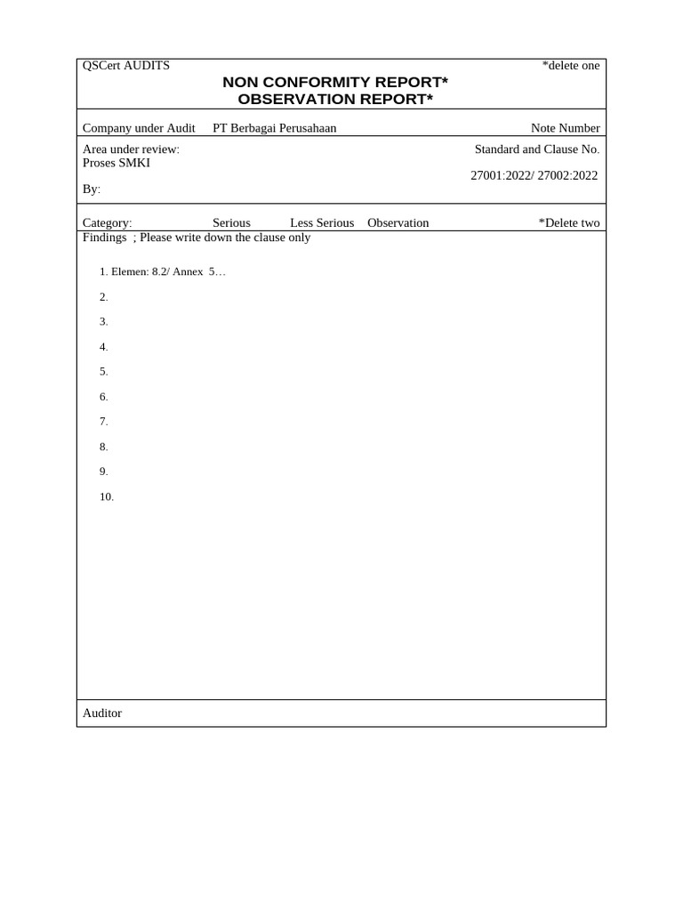 5.a. Share Non Conformity Report V 2022 Form Kosong | PDF