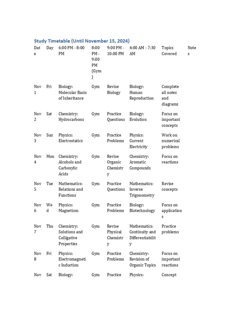 I Am Sharing 'Study - Timetable - November - 2024' With You | PDF ...