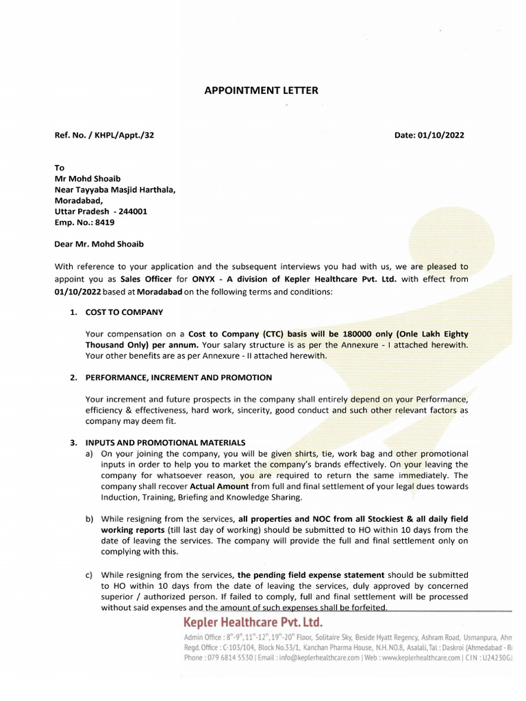 8419 - Appointment Letter | PDF