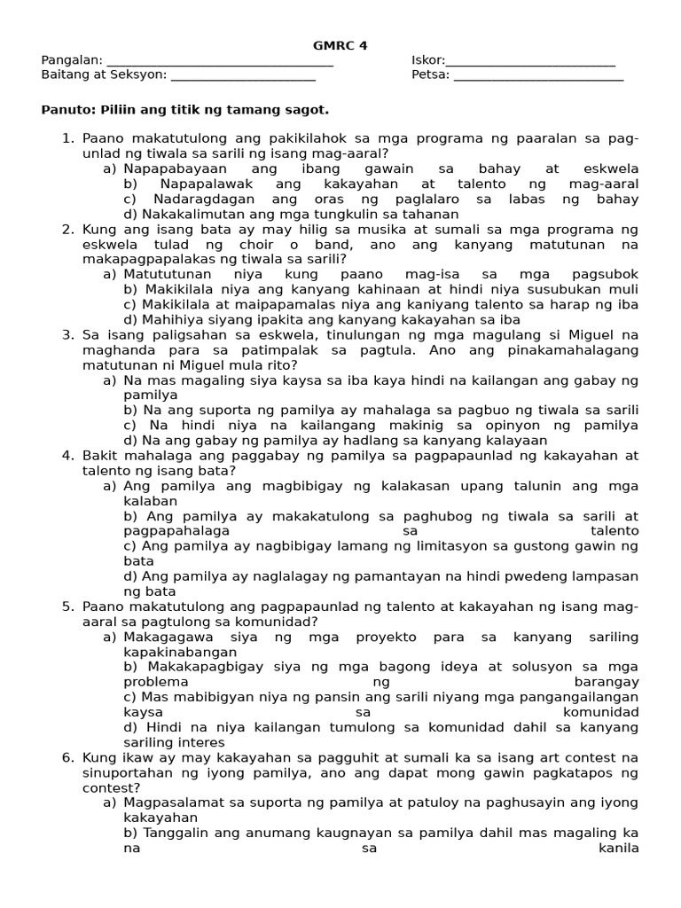 PT - G4 Matatag GMRC4 - Q2 | PDF