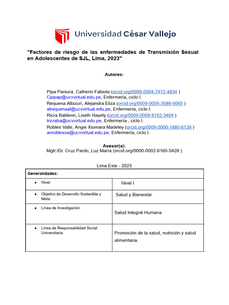 INVESTIGACION GRUPO7 (Grupo7) | PDF | Infección transmitida sexualmente | Adolescencia