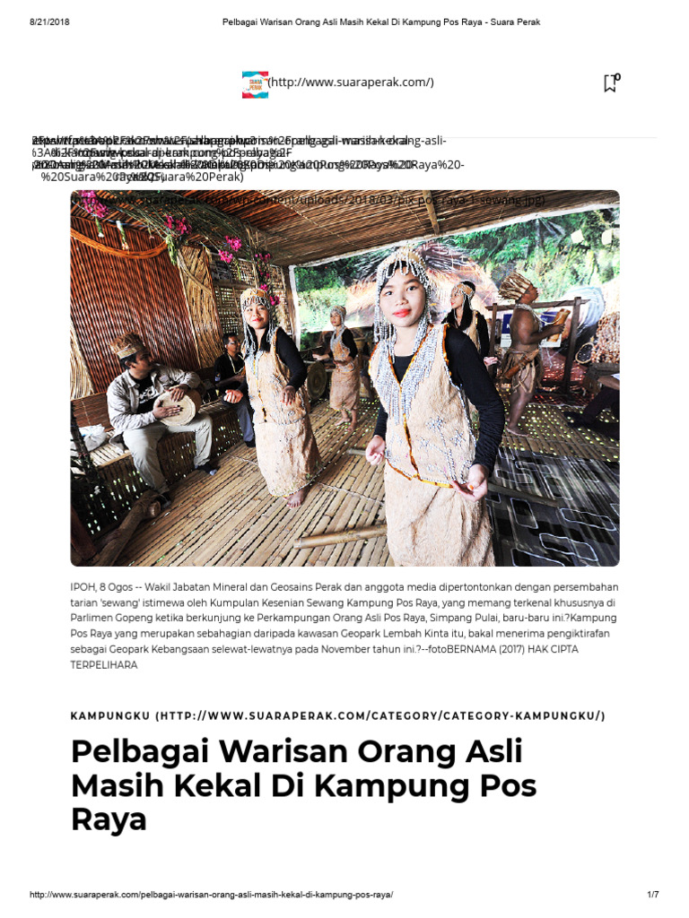 Pelbagai Warisan Orang Asli Masih Kekal Di Kampung Pos Raya - Suara Perak | PDF