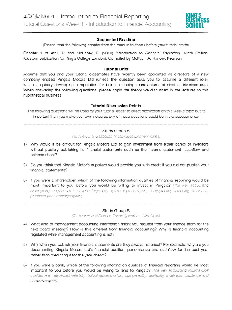 Financial Reporting Tutorial Questions | PDF | Economies | Business