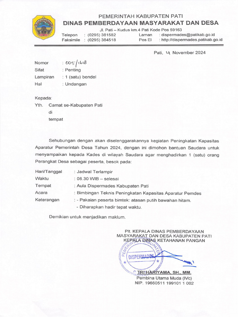 Undangan Peserta Bimtek PD | PDF