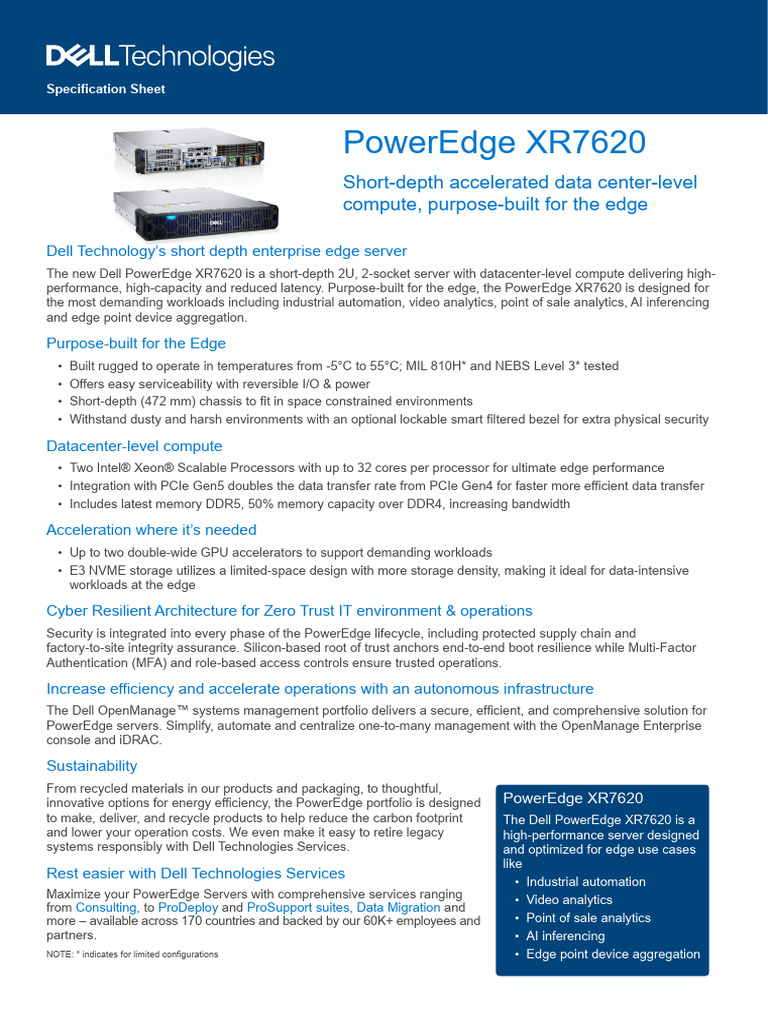Poweredge xr7620 Spec Sheet | PDF | Solid State Drive | Computer ...