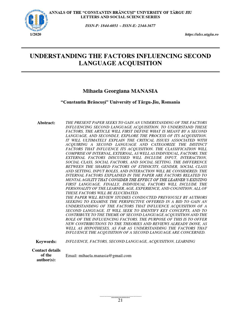 Understanding The Factors Influencing Se | PDF | Second Language ...