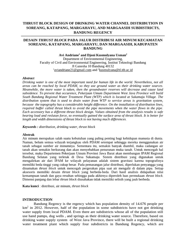 Thrust Block Design of Drinking Water CH | PDF | Thrust | Pipe (Fluid ...