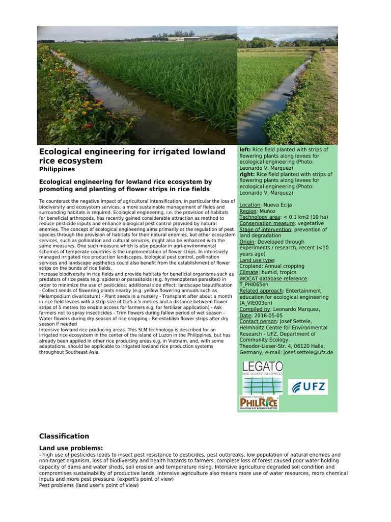 Ecological Engineering For Irrigated Lowland Rice Ecosystem Pdf