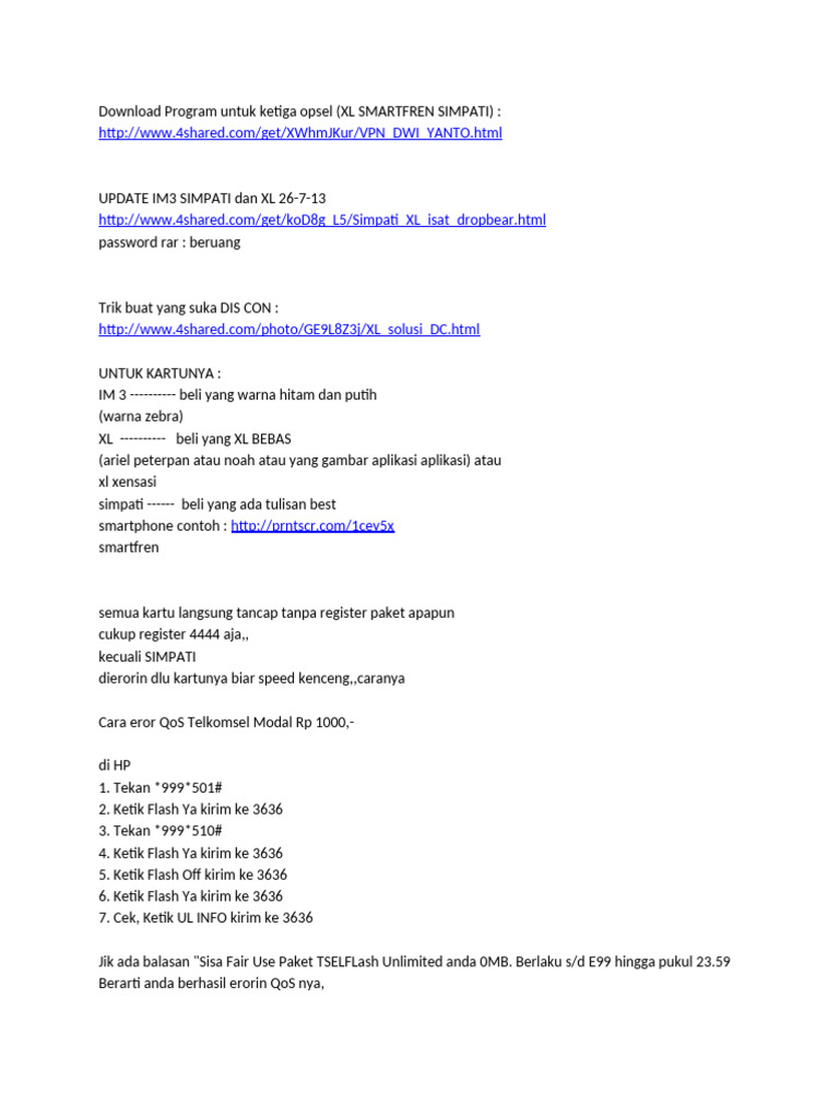 Program Untuk Ketiga Opsel | PDF