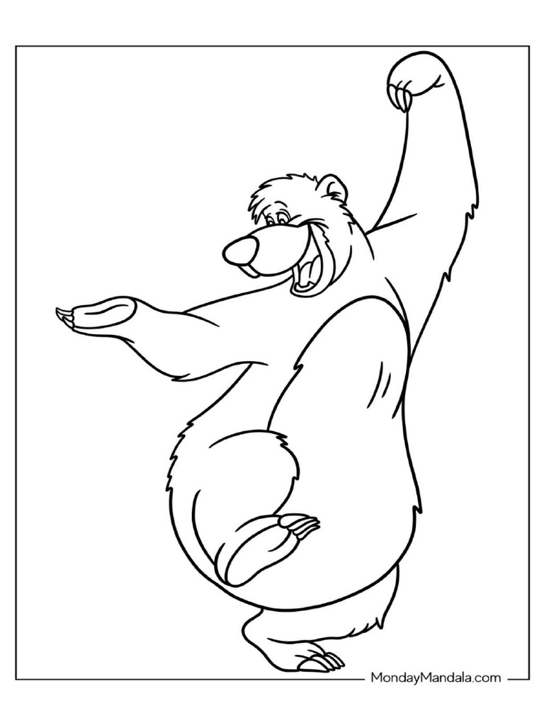 Simple Baloo in Kung Fu Pose Coloring Page For Kids | PDF