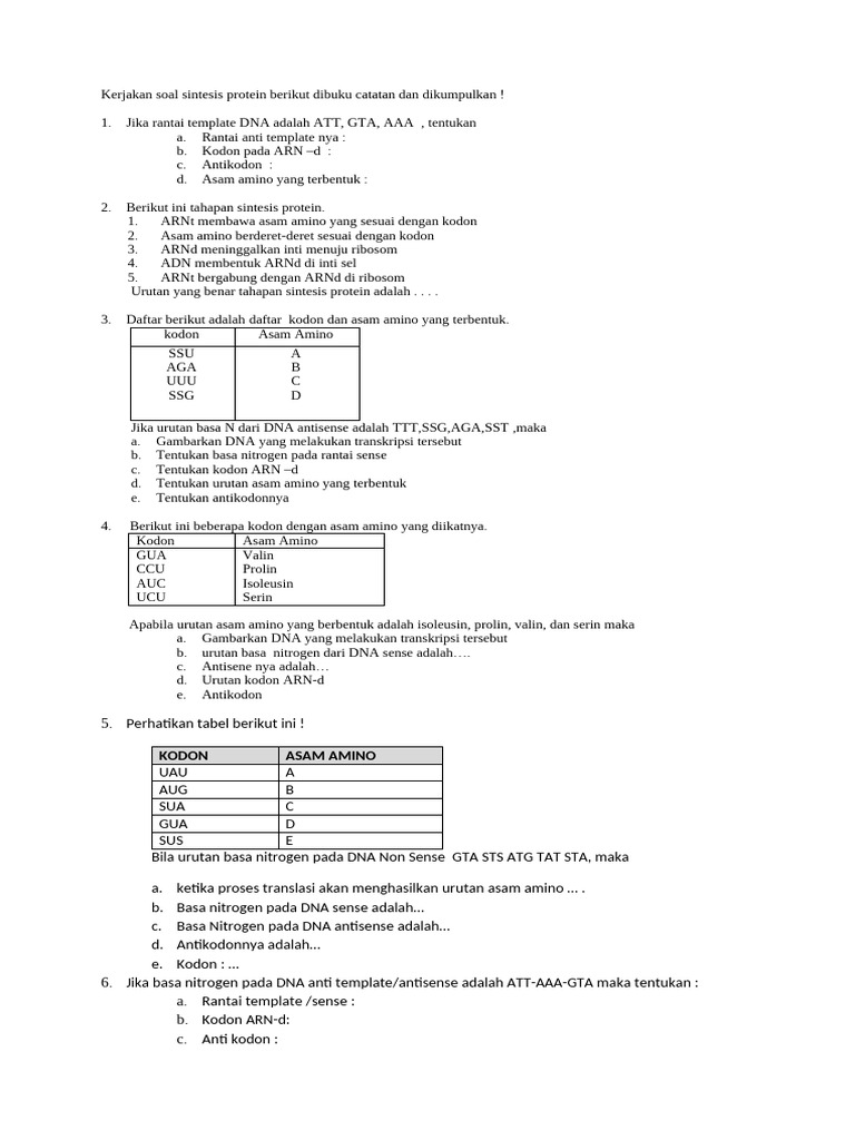 Soal Sintesis Protein | PDF