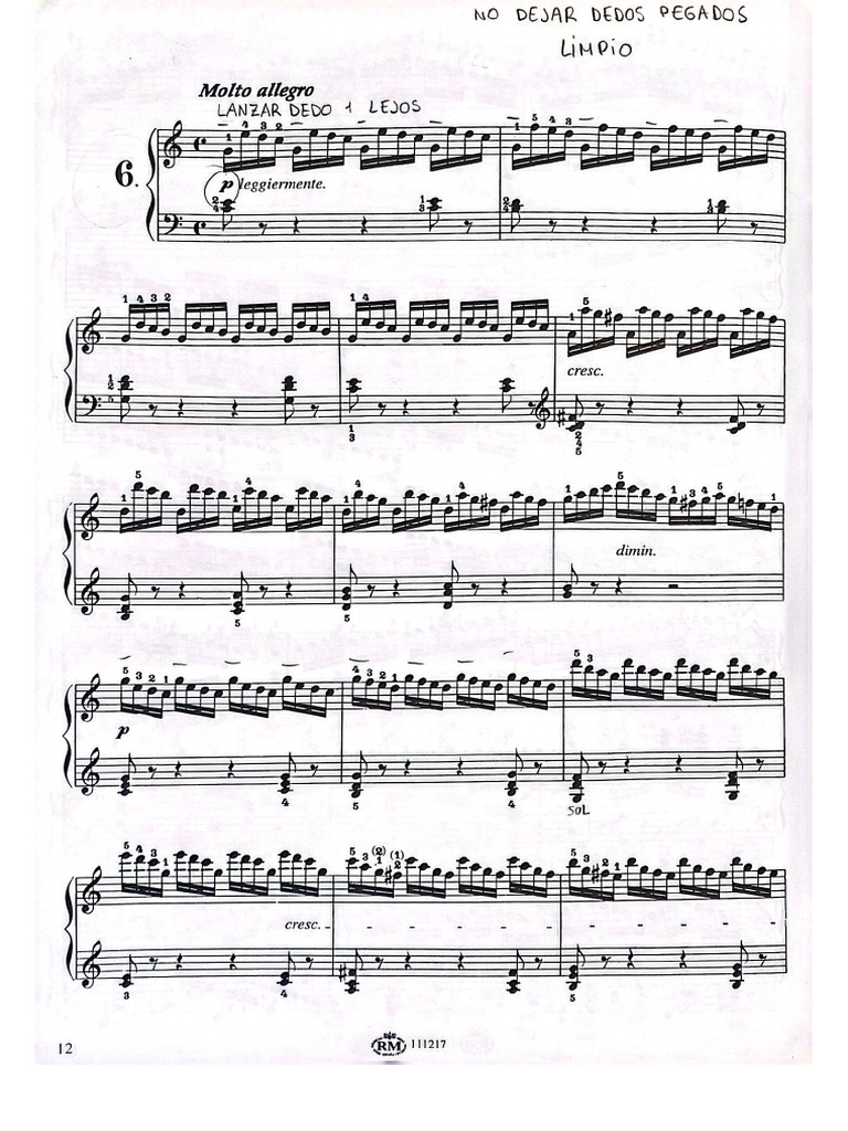 Partitura Estudio Czerny Nº6 Op.299 | PDF