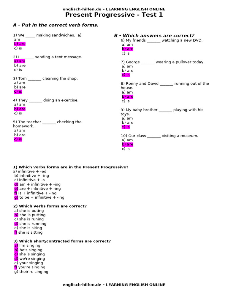 TAREA 4 Present Progressive (ING) | PDF