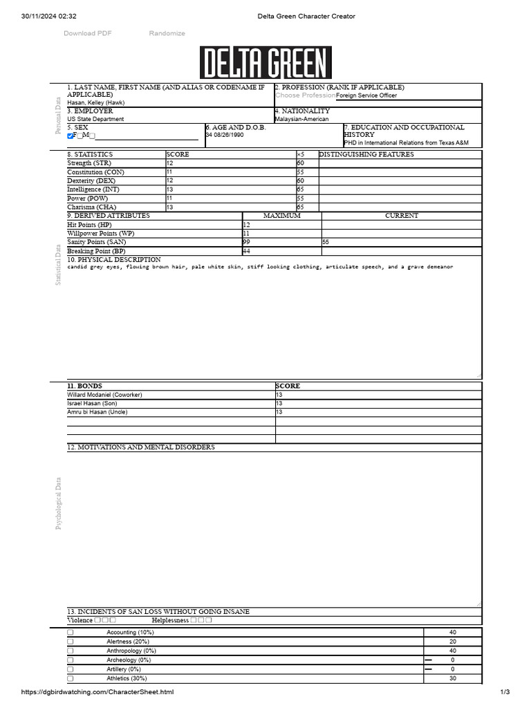 Delta Green Character Brad | PDF