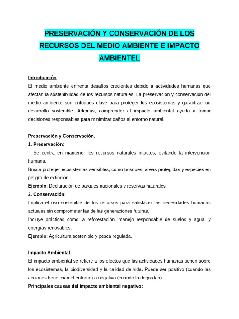 Preservación y Conservación Ambiental | PDF | Entorno natural ...