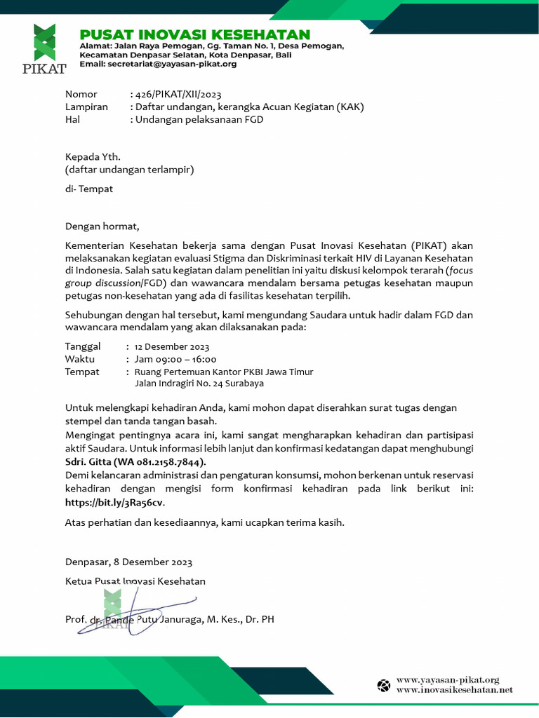 Surat Undangan FGD Dan WM Di Surabaya 2023 | PDF