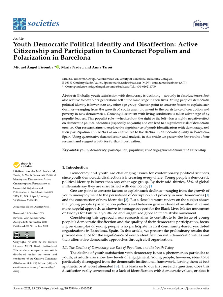 Youth Democratic Political Identity and Disaffecti | PDF | Democracy ...