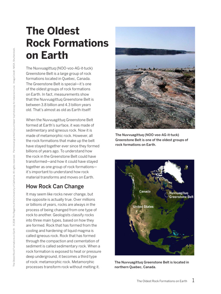 Printable Article The Oldest Rock Formations On Earth | PDF | Rock ...