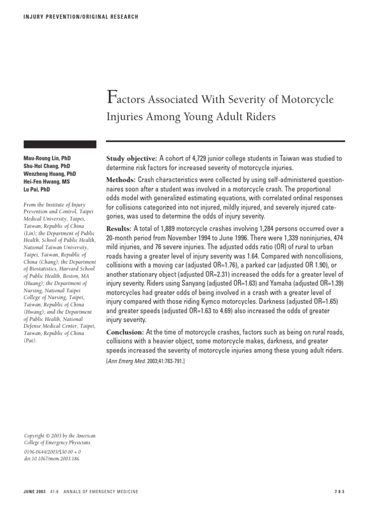 Factors Associated With Severity of Motorcycle Injuries | PDF | Traffic ...