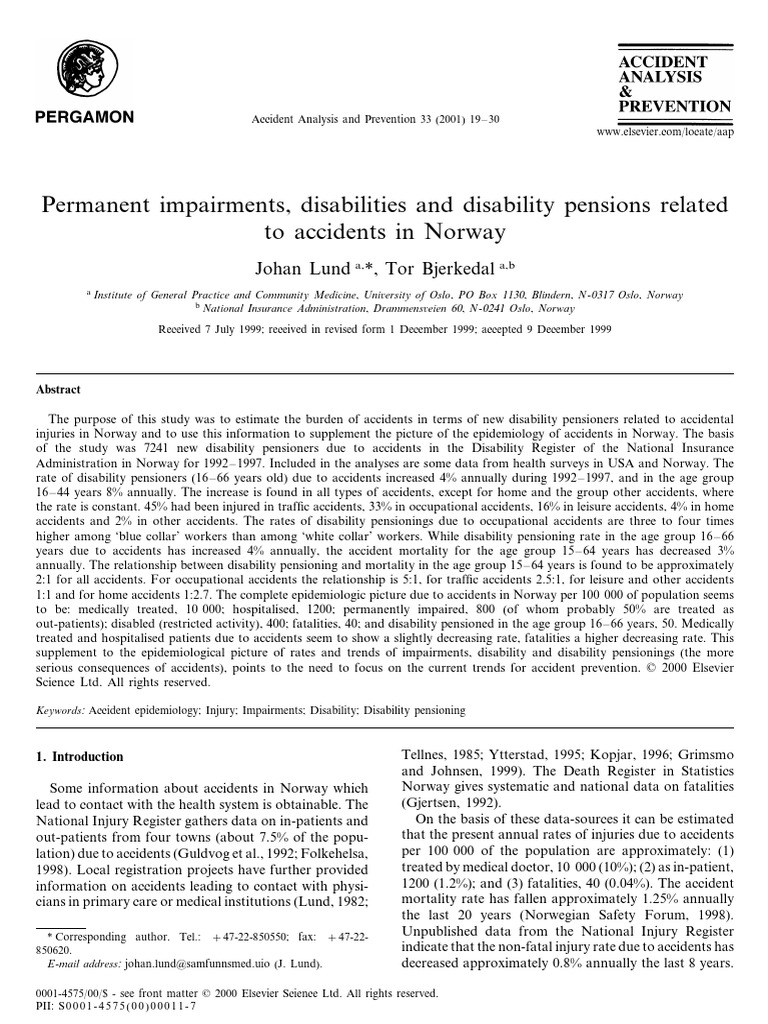 Impairments and Disability Pensions of Accidents | PDF | Disability ...