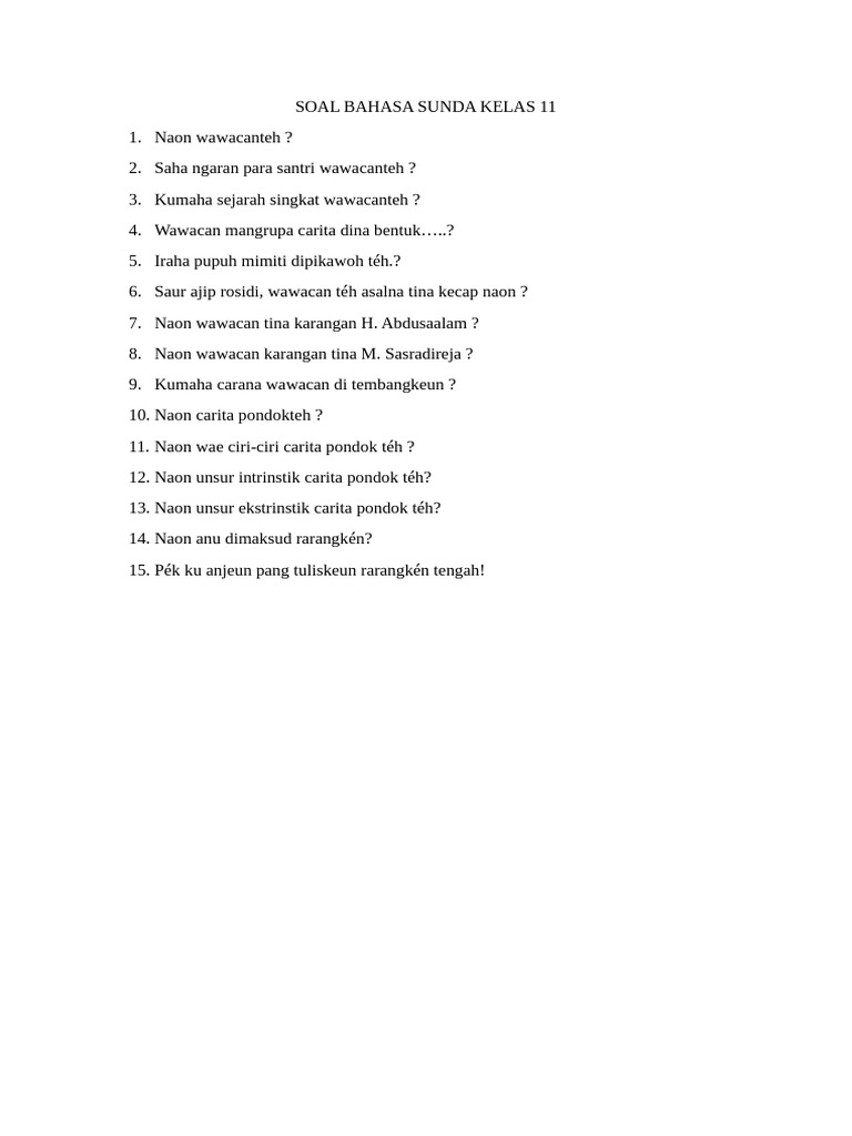 Soal Bahasa Sunda 11 | PDF
