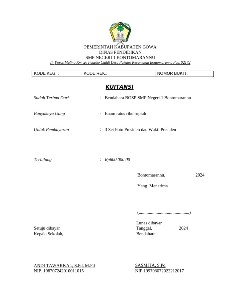 Kuitansi Pembelian Foto Presiden | PDF