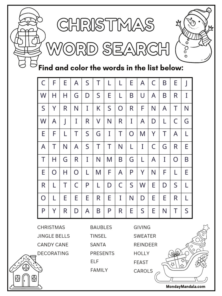 Santa and Snowman Free Christmas Word Search Puzzle For Adults | PDF