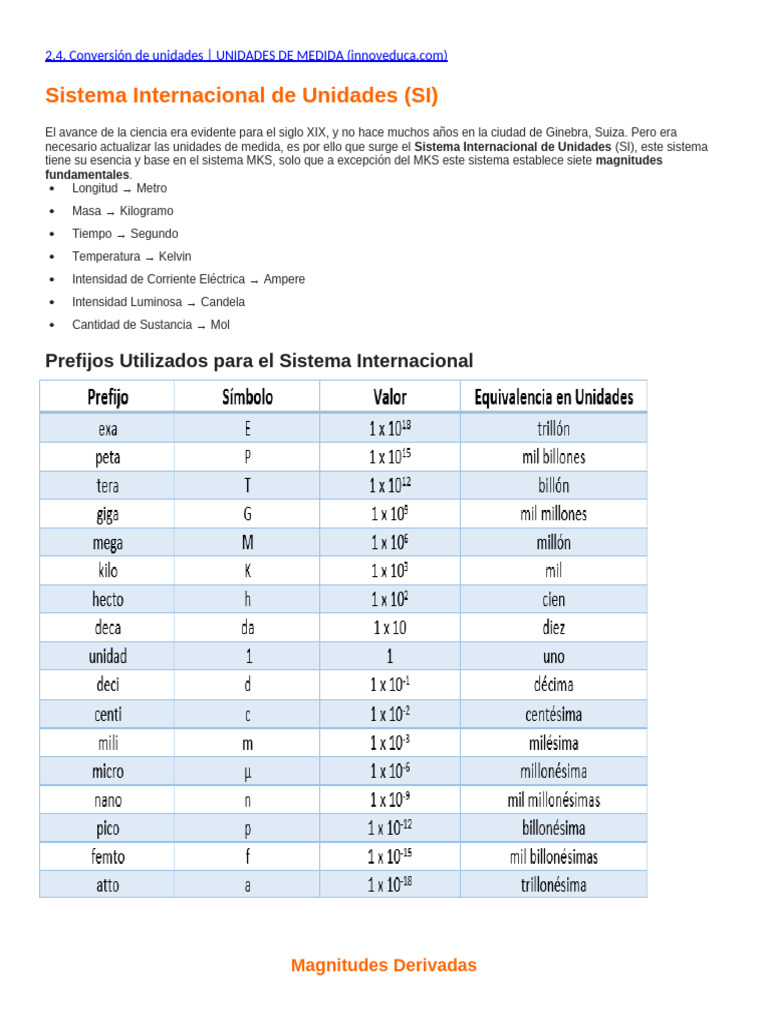 Conversión de Unidades en el SI | PDF | Sistema Internacional de ...