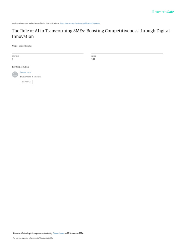 The Role of AI in Transforming SMEs Boosting Competitiveness Through Digital Innovation | PDF ...