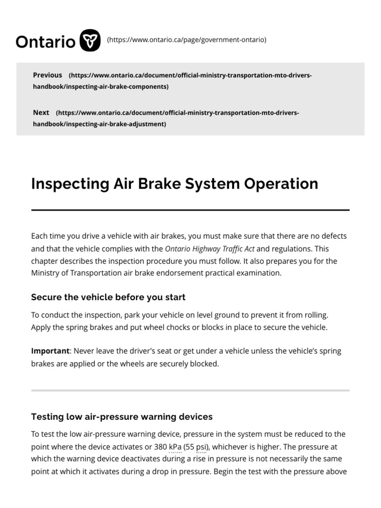 Inspecting Air Brake System Operation | PDF | Trailer (Vehicle) | Pressure