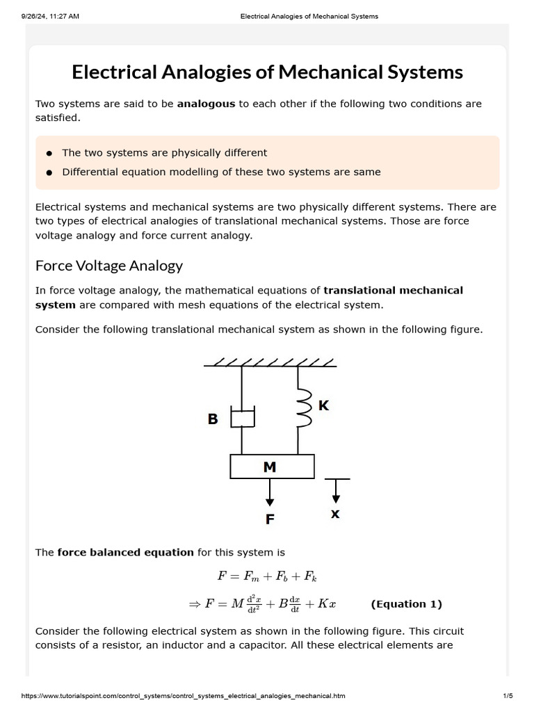 Electrical and Mechanical System Analogies | PDF | Torque | Electrical ...